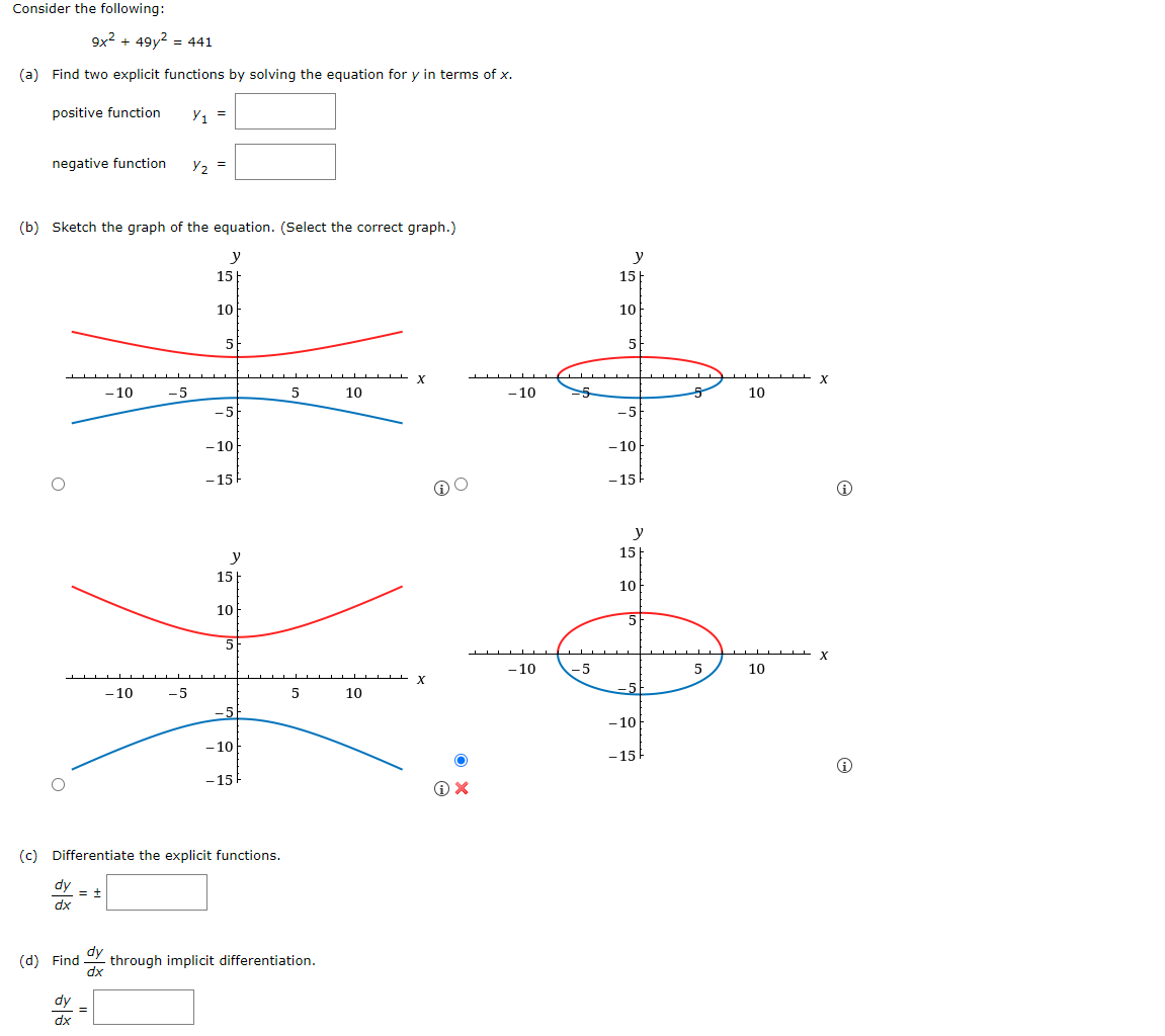 Solved Consider the following: 9x2+49y2=441 (a) Find two | Chegg.com