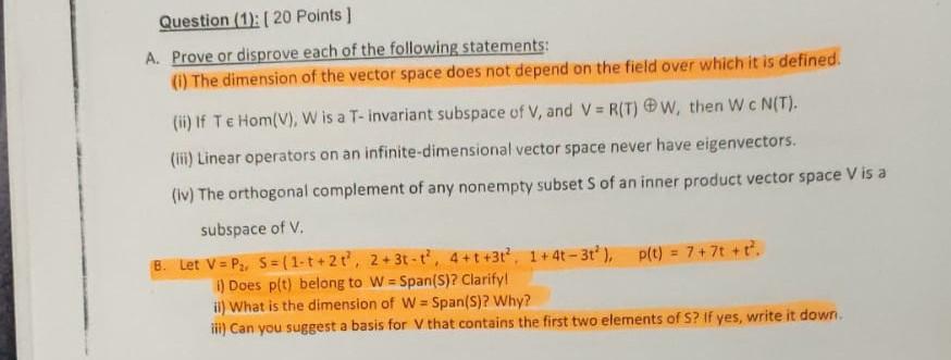 Solved Question (1): 20 Points ] A. Prove or disprove each | Chegg.com