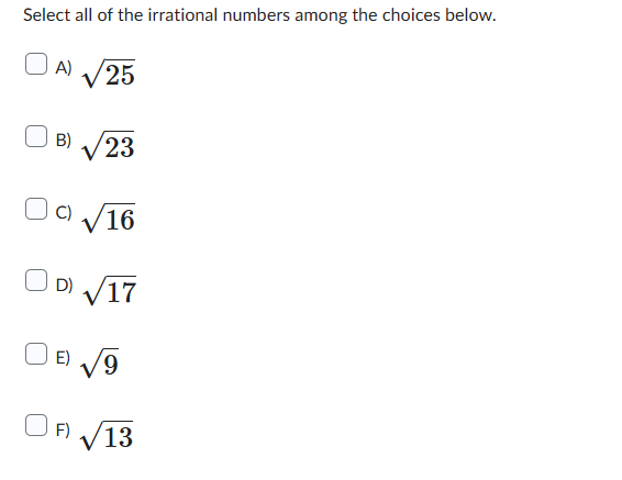 Solved Select all of ﻿the irrational numbers among the | Chegg.com