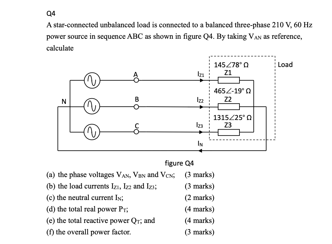 Solved Q4 A star-connected unbalanced load is connected to a | Chegg.com