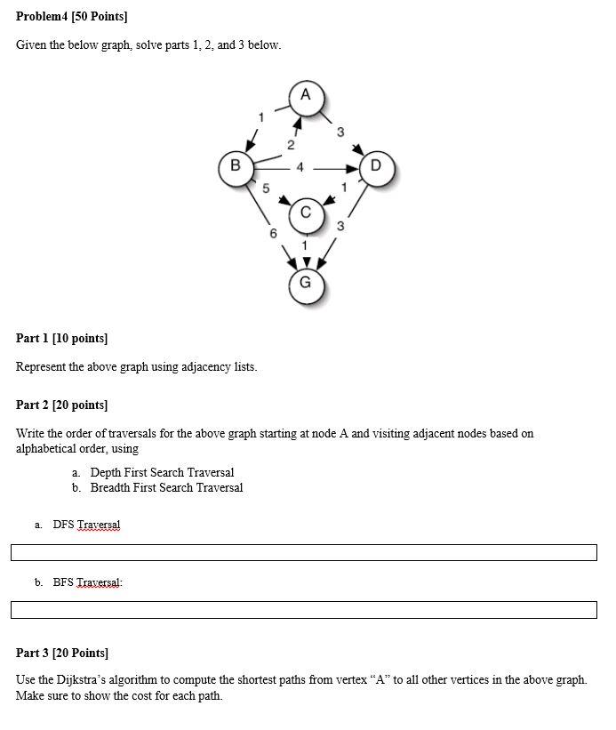 Solved Problem 4 [50 Points) Given the below graph, solve | Chegg.com