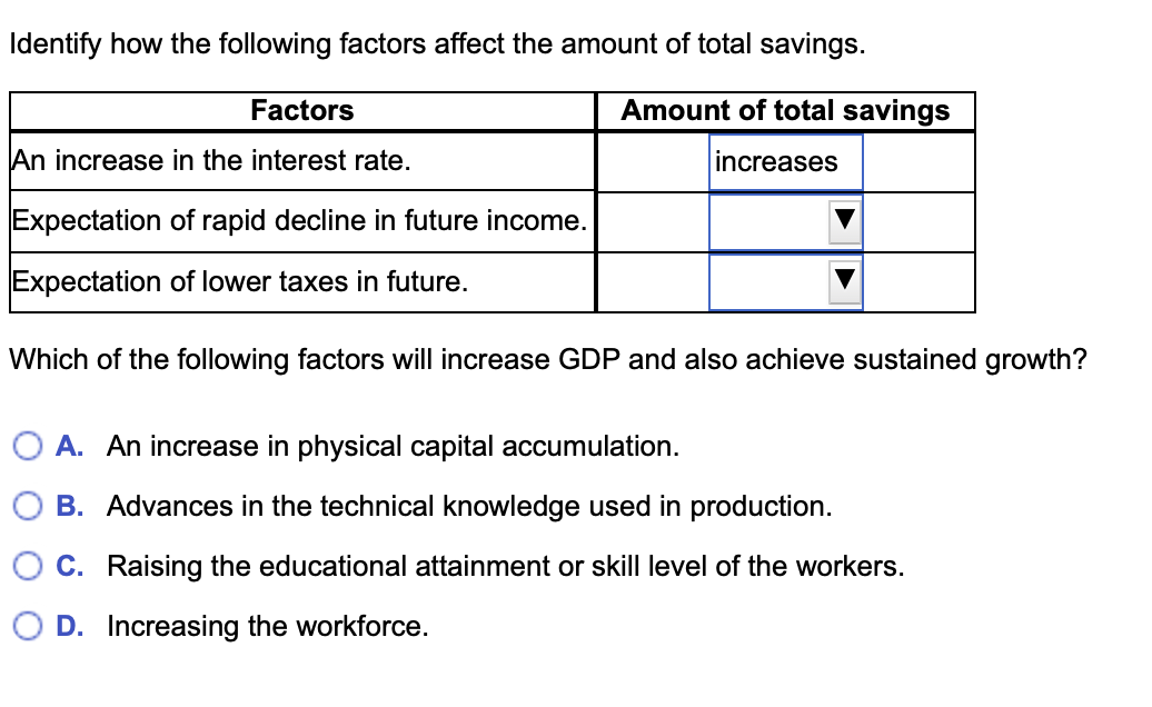 Solved Amount of total savings have three options.decrease, | Chegg.com