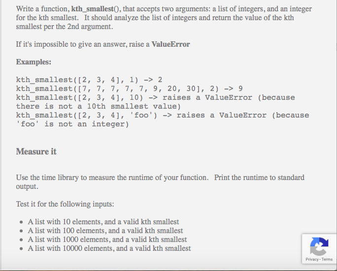 Write a function, kth_smallestO, that accepts two | Chegg.com