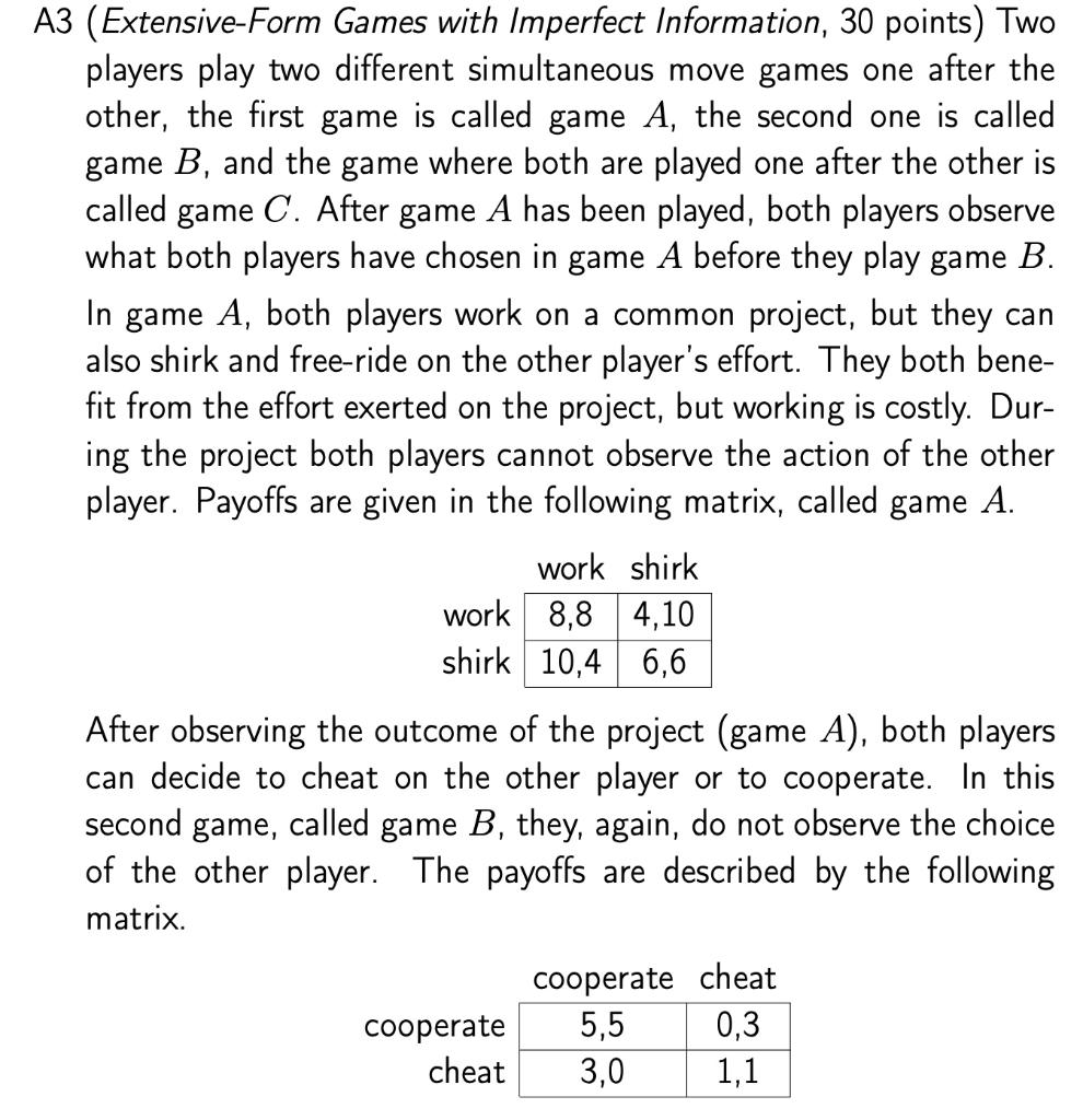 Solved A3 (Extensive-Form Games with Imperfect Information, | Chegg.com