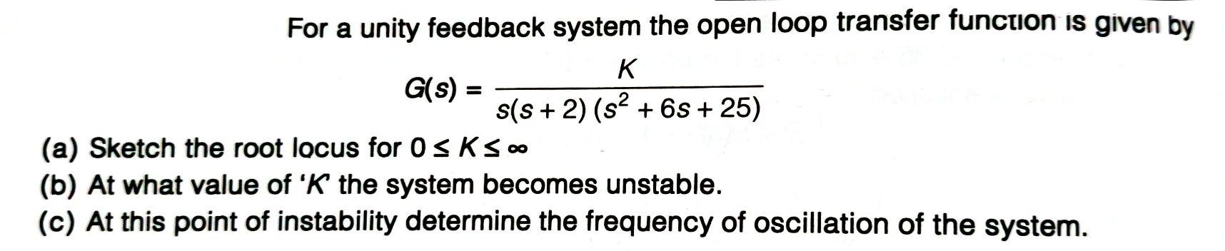 Solved For a unity feedback system the open loop transfer | Chegg.com
