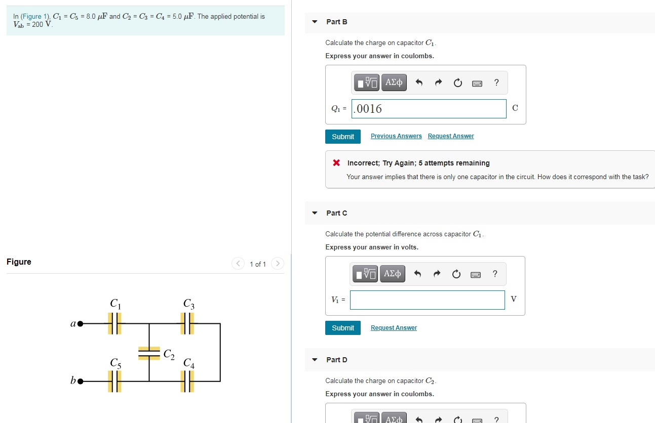 Solved In (Figure 1), C1 = C5 = 8.0 uF and C2 = C3 = C4 = | Chegg.com