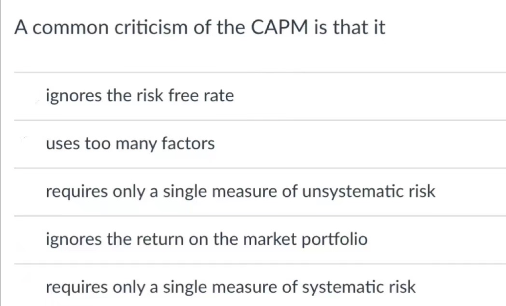 Solved A common criticism of the CAPM is that it ignores the | Chegg.com