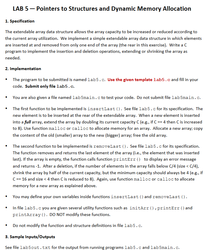 Coding in C Lab5.c template #include | Chegg.com
