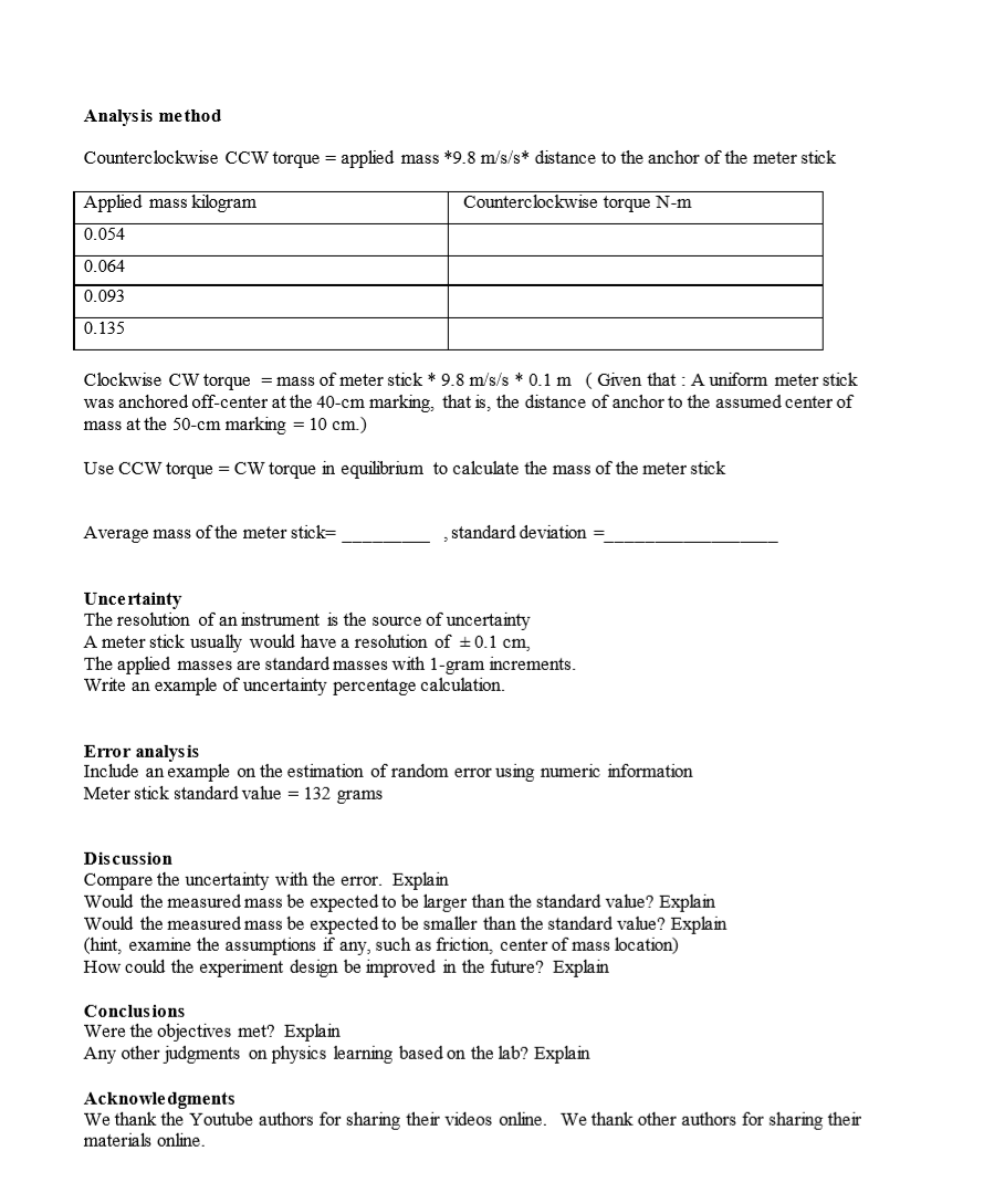 Analysis method Counterclockwise CCW torque = applied | Chegg.com