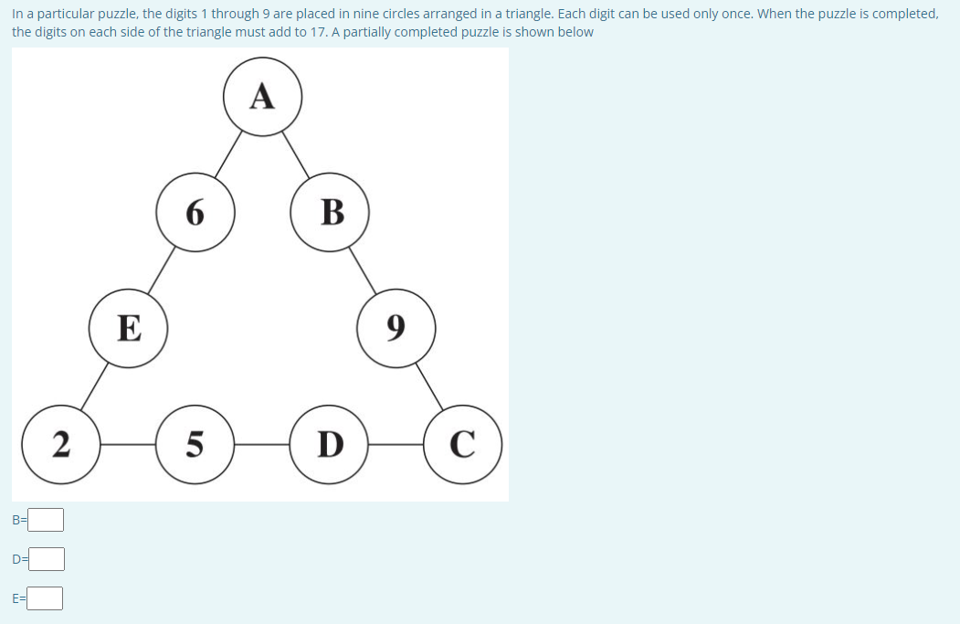 Solved In a particular puzzle, the digits 1 through 9 are | Chegg.com