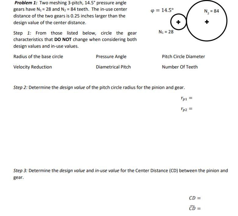 Solved Q = 14.5° N2 = 84 N1 = 28 Problem 1: Two meshing | Chegg.com