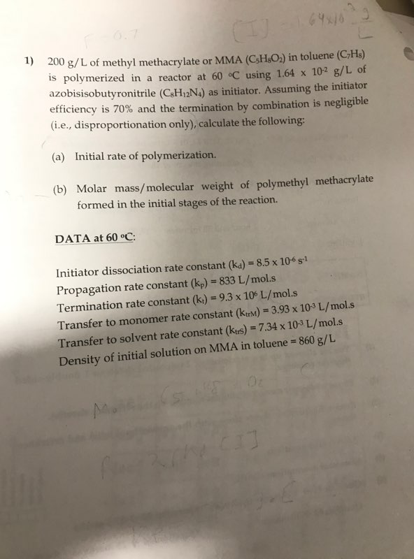 1) 200 g/L of methyl methacrylate or MMA (CSH,O2) in | Chegg.com