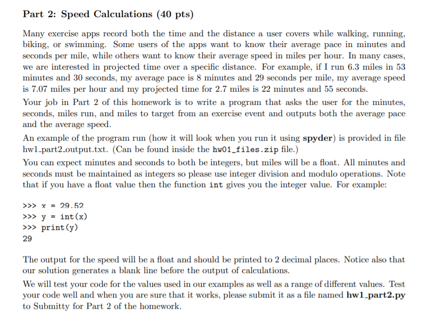 Solved Part 2: Speed Calculations (40 pts) Many exercise | Chegg.com
