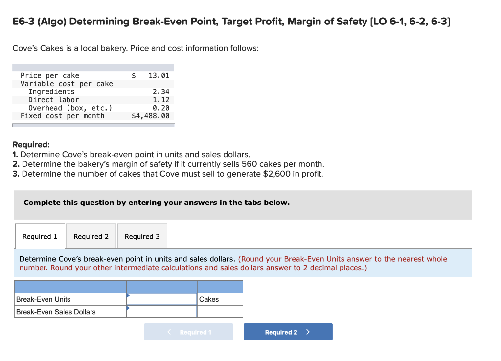 Solved E6-3 (Algo) Determining Break-Even Point, Target | Chegg.com