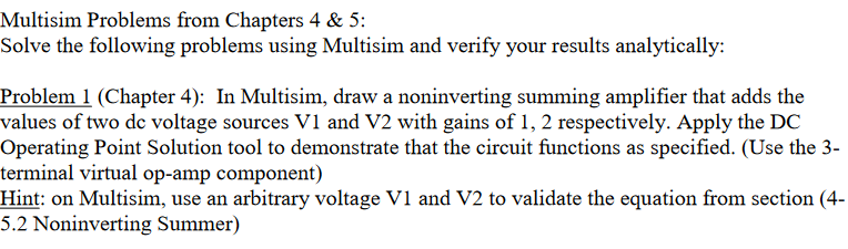 Solved Multisim Problems from Chapters 4 \& 5: Solve the | Chegg.com