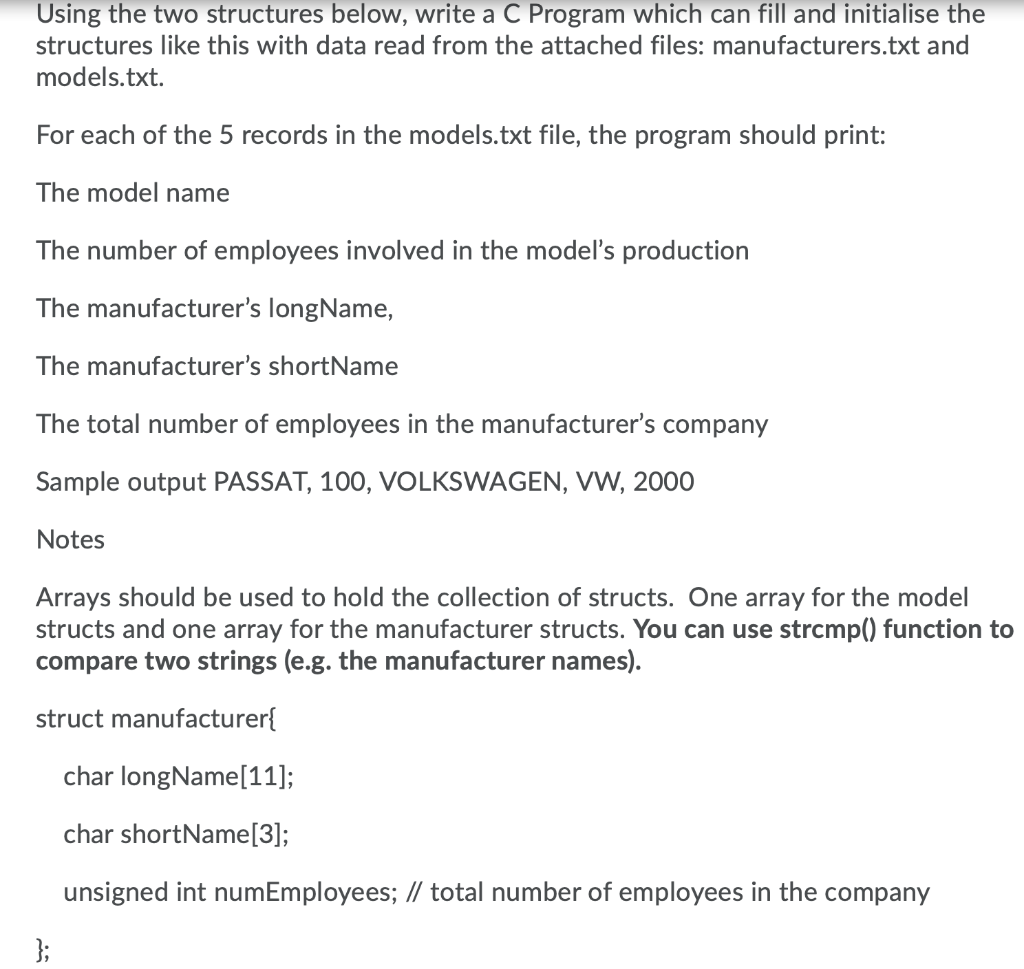 Solved Using The Two Structures Below Write A C Program Chegg