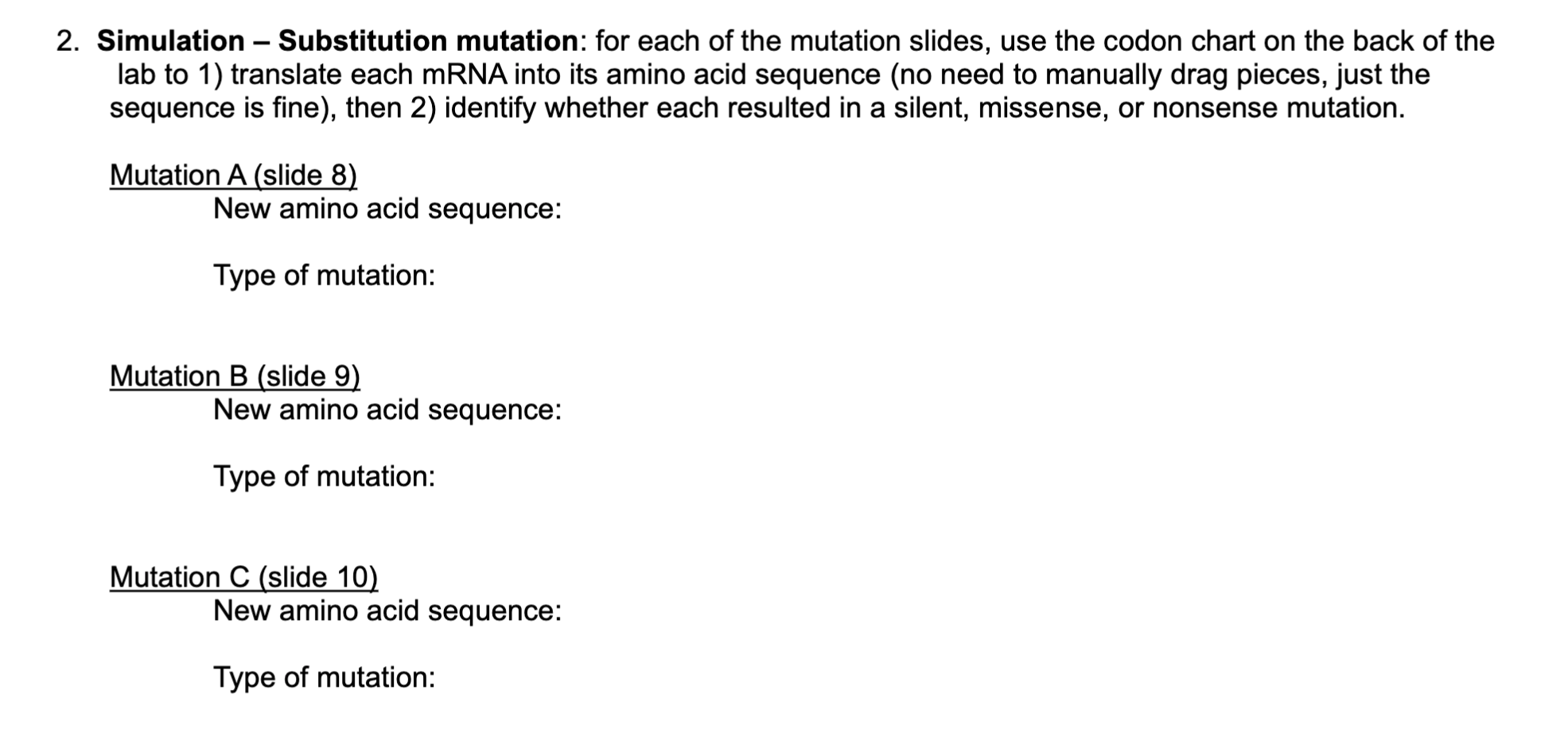 Solved 2. Simulation - Substitution mutation: for each of | Chegg.com