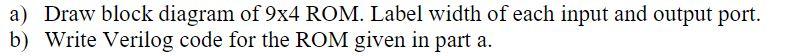 a) Draw block diagram of 9x4 ROM. Label width of each | Chegg.com