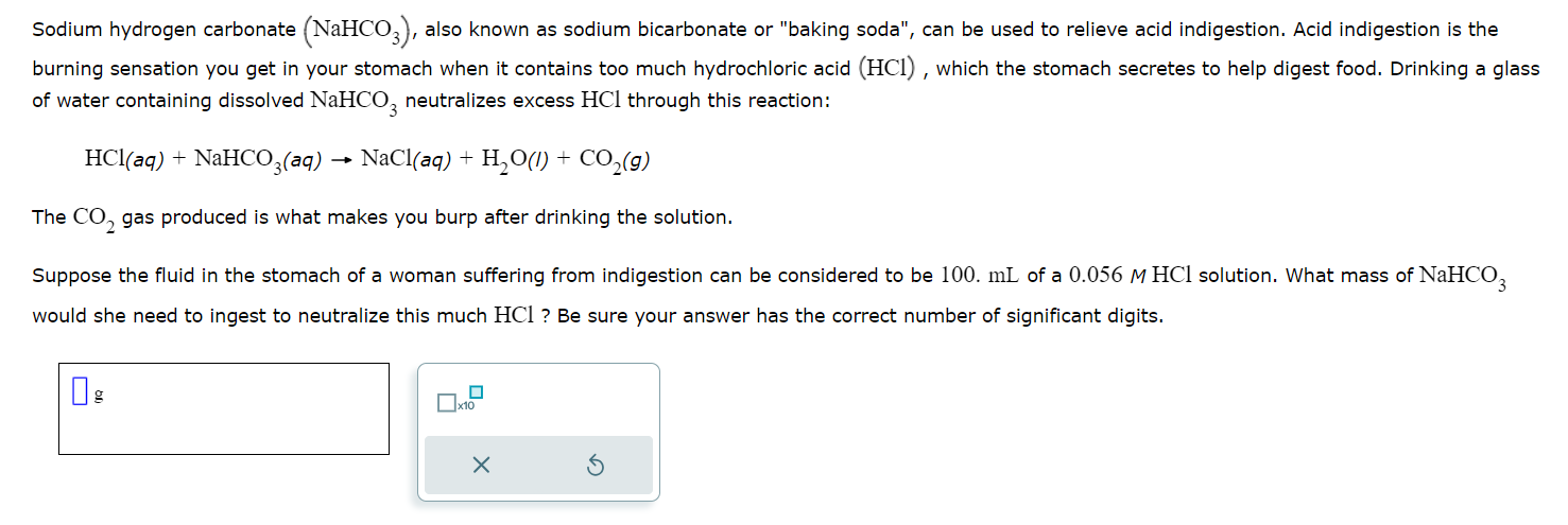 Solved Sodium hydrogen carbonate (NaHCO3), ﻿also known as | Chegg.com