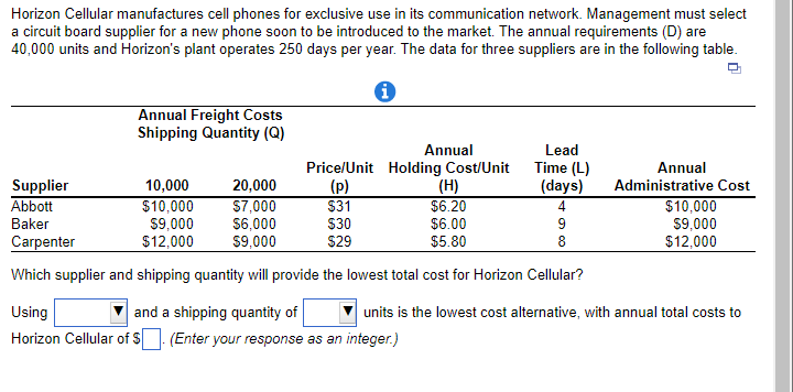 Solved Horizon Cellular manufactures cell phones for | Chegg.com