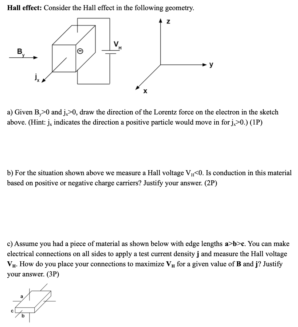 Solved Hall effect: Consider the Hall effect in the | Chegg.com