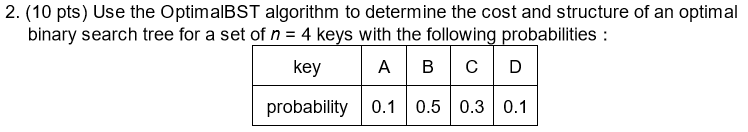 Solved 2 10 Pts Use The Optimalbst Algorithm To Determine 