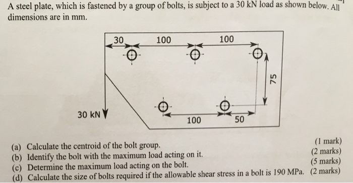 Solved A steel plate, which is fastened by a group of bolts, | Chegg.com