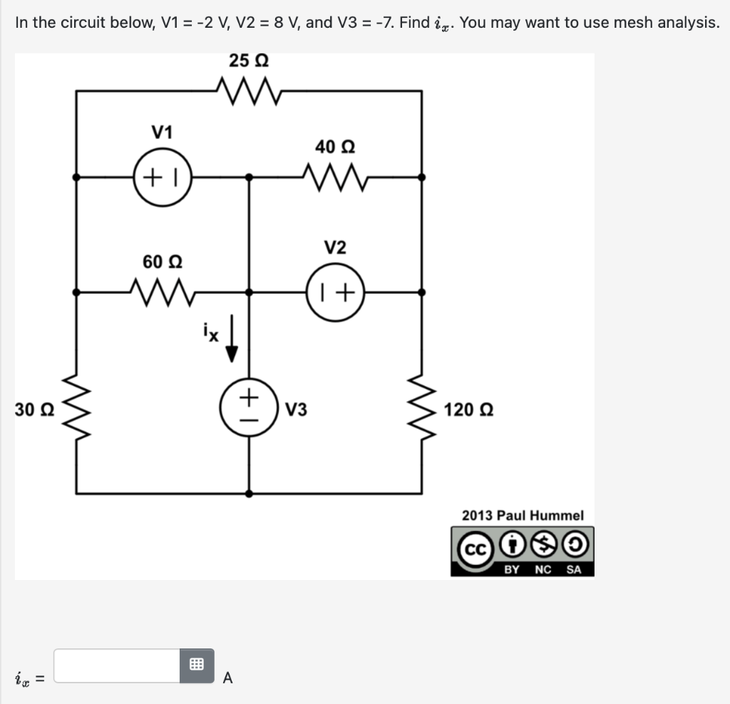 Solved In the circuit below, V1=−2 V, V2=8 V, and V3=−7. | Chegg.com