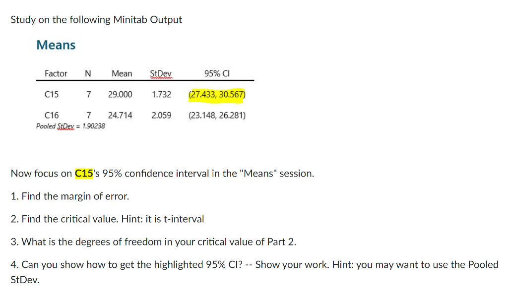 Solved Study the following Minitab Output Analysis of | Chegg.com