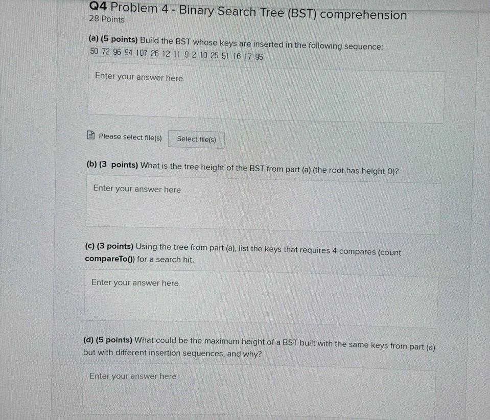 Solved Q4 Problem 4 - Binary Search Tree (BST) comprehension | Chegg.com