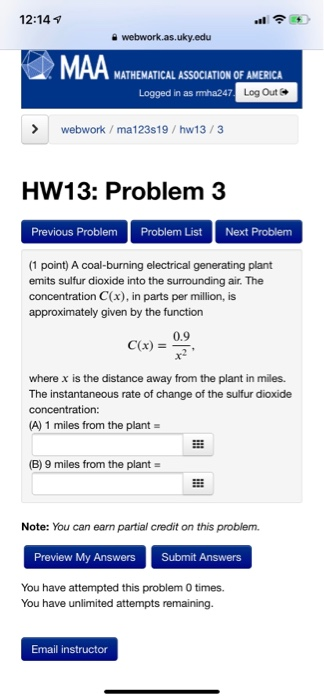 Solved 12:14 술 webwork.as.uky.edu MATHEMATICAL ASSOCIATION | Chegg.com