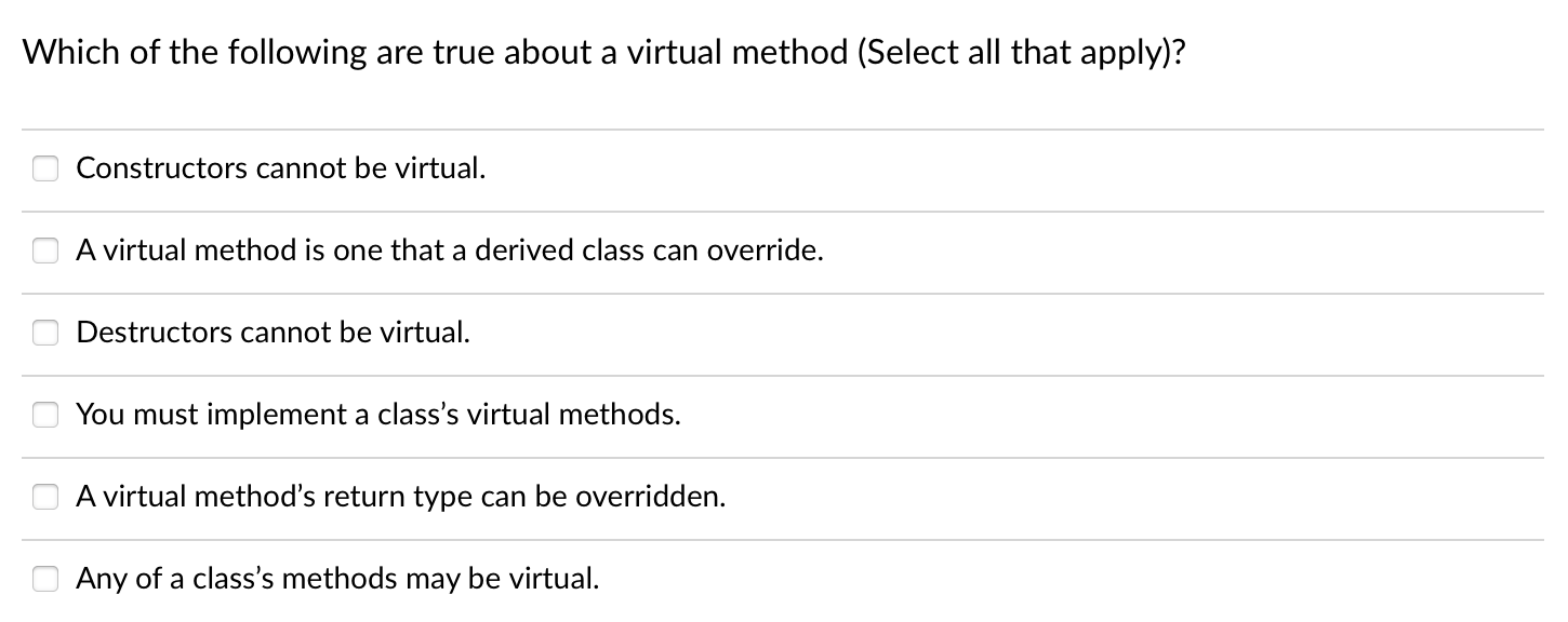 Solved Which of the following are true about a virtual | Chegg.com