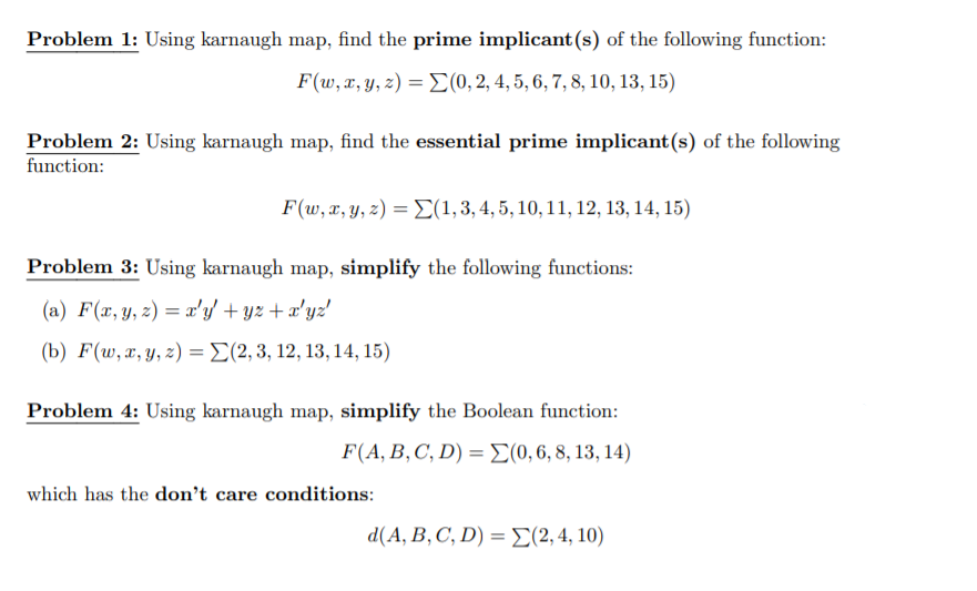 Solved Problem 1: Using karnaugh map, find the prime | Chegg.com
