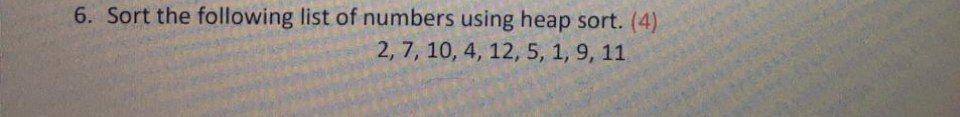 Solved 6. Sort the following list of numbers using heap | Chegg.com