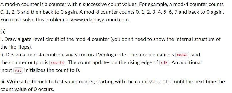 Solved A mod-n counter is a counter with n successive count | Chegg.com