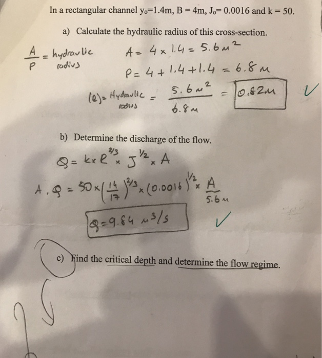 Solved In a rectangular channel yo-1.4m, B-4m, Jo-0.0016 and | Chegg.com