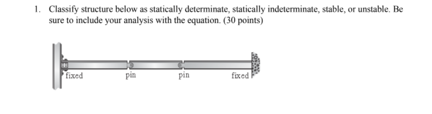 Solved 1. Classify structure below as statically | Chegg.com