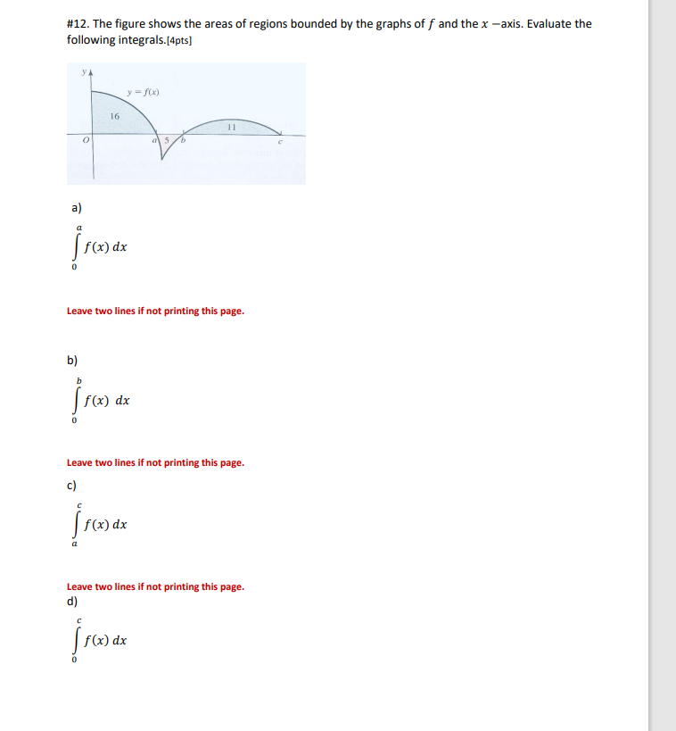 Solved \#12. The figure shows the areas of regions bounded | Chegg.com