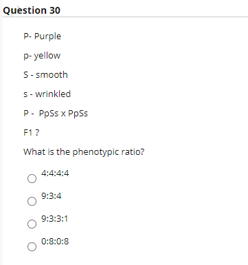 Solved Question 30 P- Purple p-yellow S-smooth s-wrinkled P. | Chegg.com