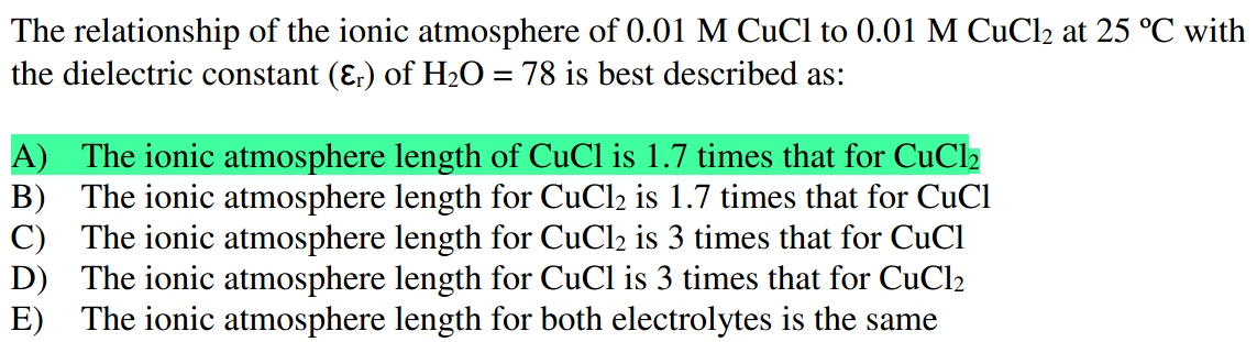 Solved The relationship of the ionic atmosphere of 0.01 M | Chegg.com