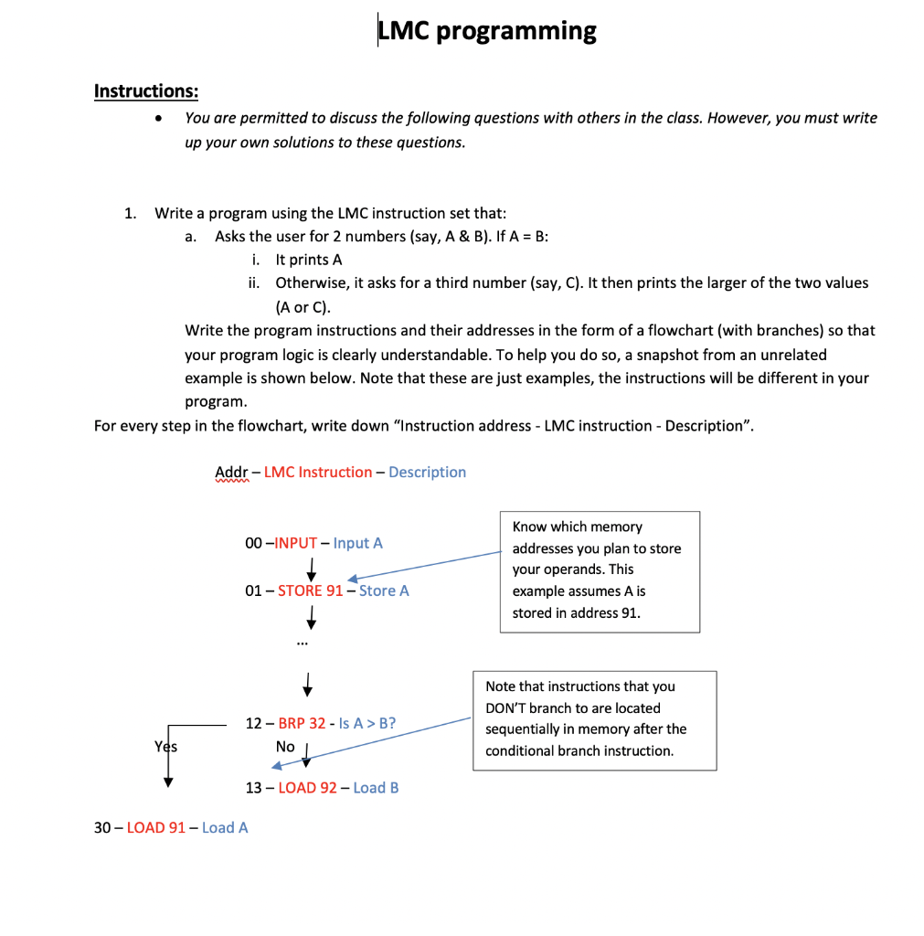 Solved LMC programming Instructions: You are permitted to | Chegg.com