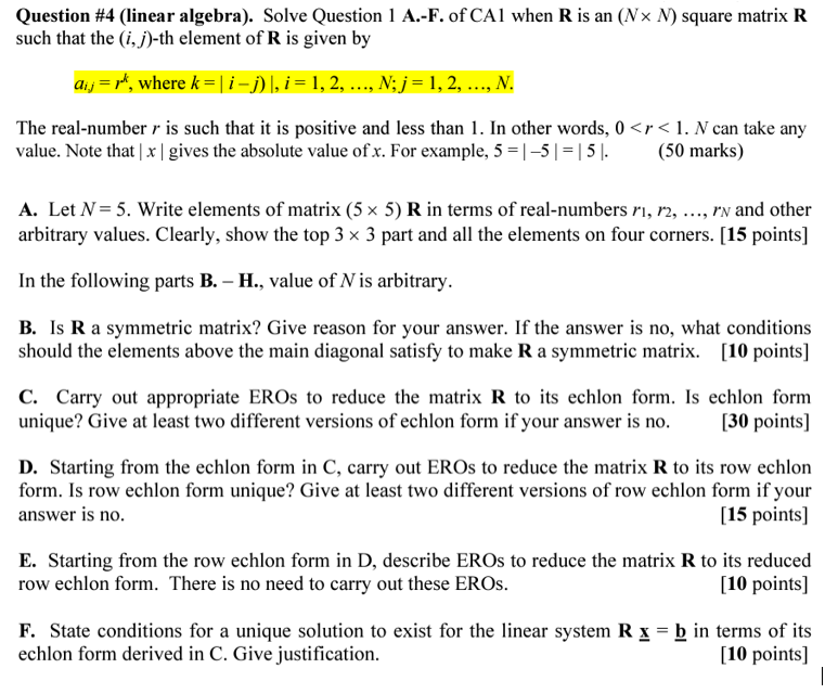 Solved Question \#4 (linear algebra). Solve Question 1A.-F. | Chegg.com
