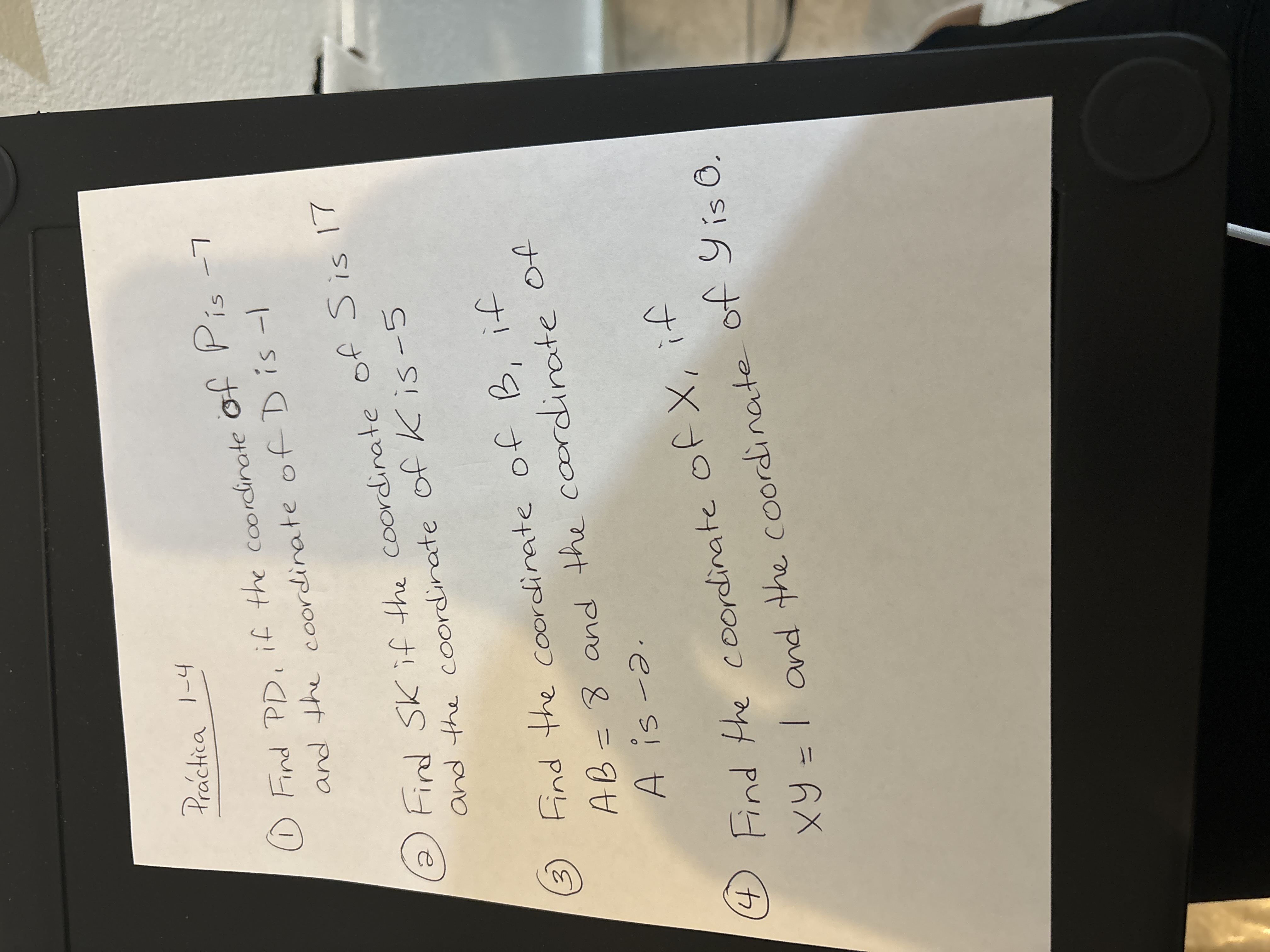 Solved Práctica 1-4(1) ﻿Find PD, ﻿if the coordinate of P ﻿is | Chegg.com