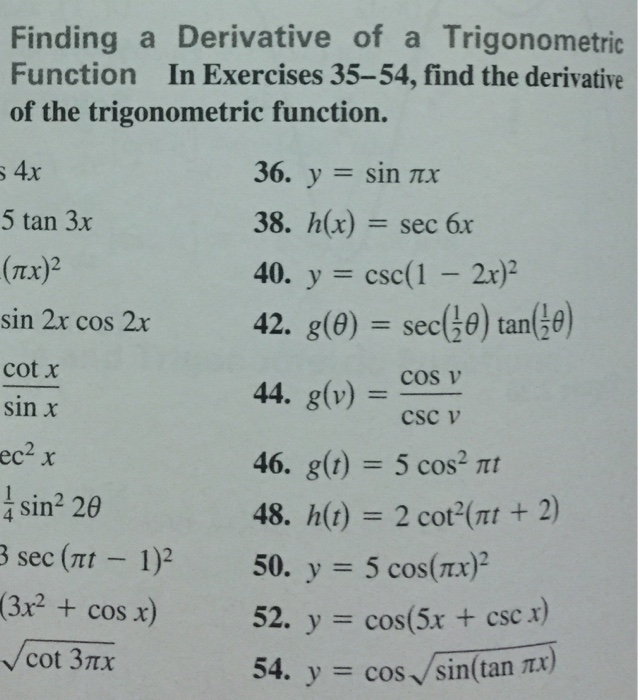 Solved Finding a Derivative of a Trigonometric Function In | Chegg.com