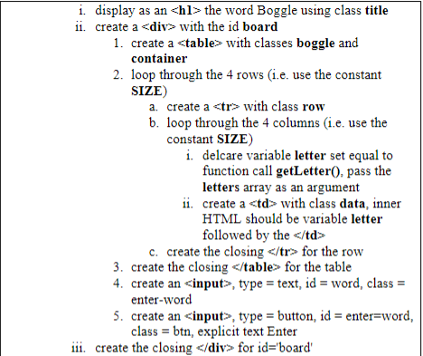 display as an the word Boggle using class title | Chegg.com