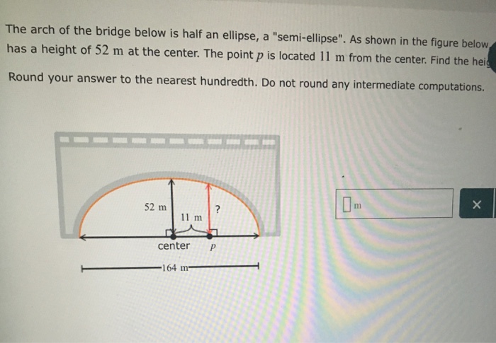 Solved The arch of the bridge below is half an ellipse, a | Chegg.com