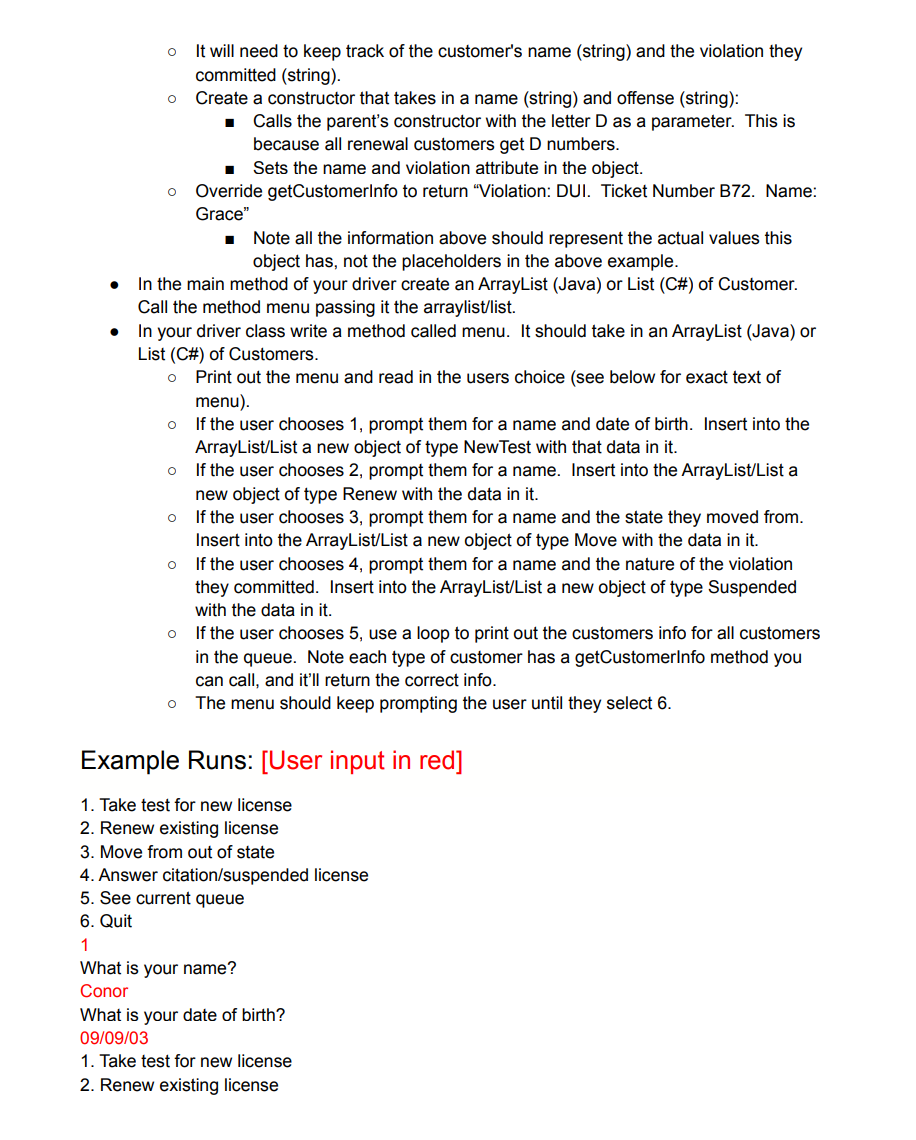 Solved I need help creating a driver program in JAVA. I will | Chegg.com