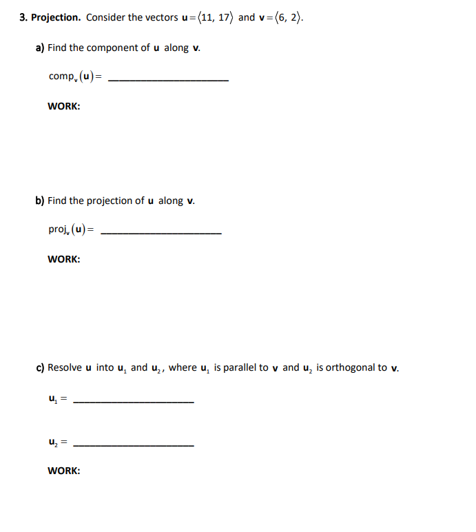 Solved Projection. Consider the vectors u=(:11,17:) ﻿and | Chegg.com