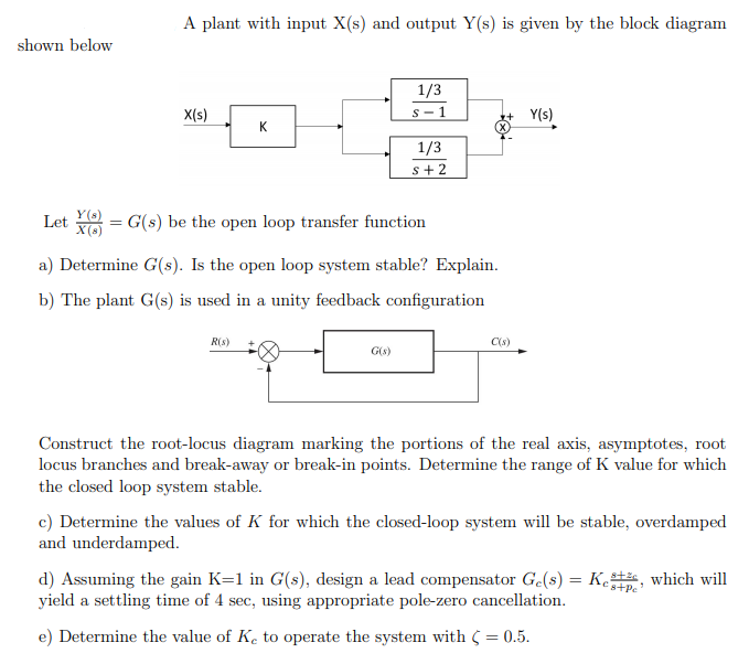 Solved A plant with input X(s) and output Y(s) is given by | Chegg.com
