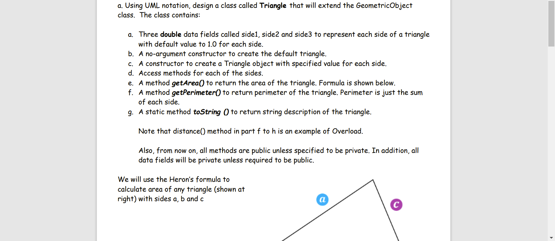 Solved a. Using UML notation, design a class called Triangle | Chegg.com